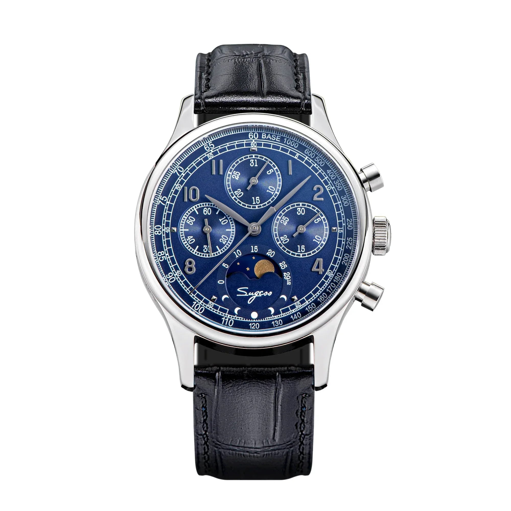 Sugess MoonPhase Master 389-2 Deep Blue Swan Neck Regulator – DREAM WATCHES