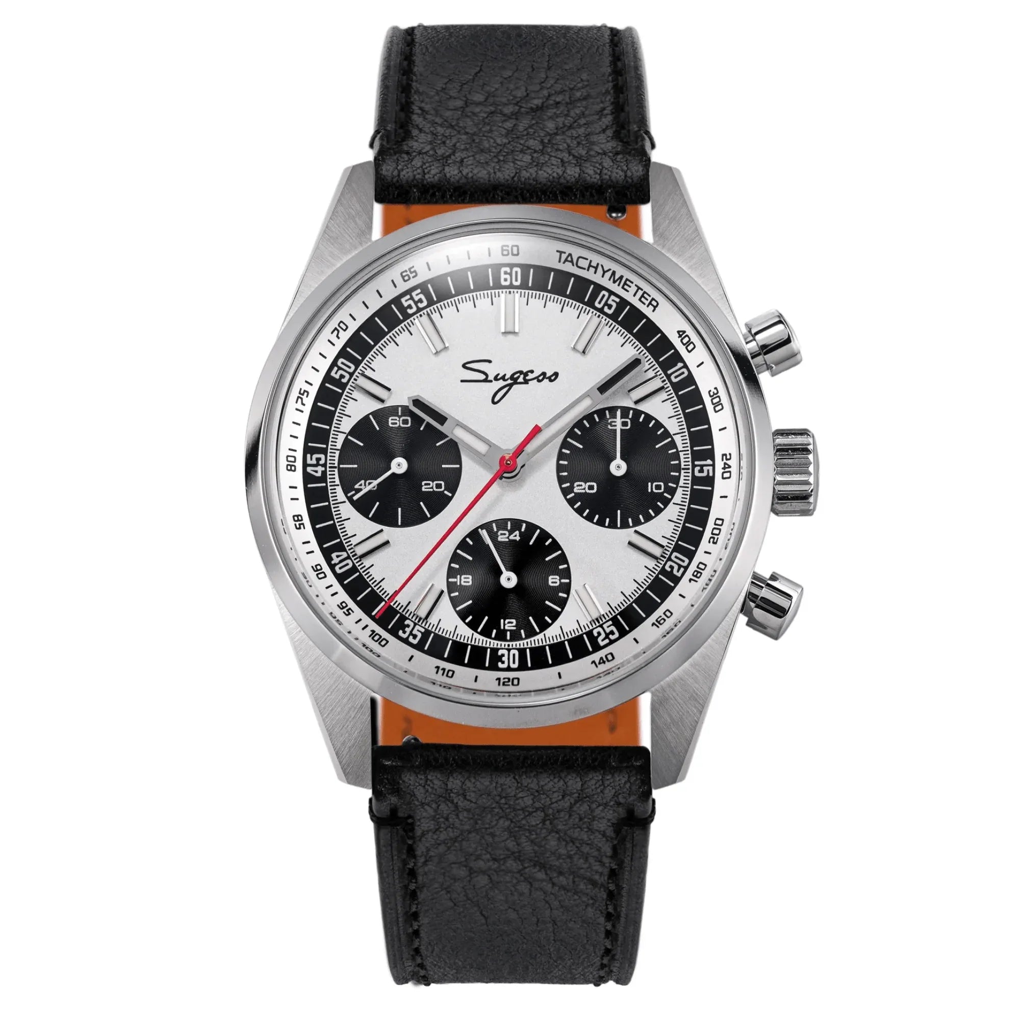 Sugess S465 Chronograph Stainless Steel Panda Dial Silver Hand Black L ...
